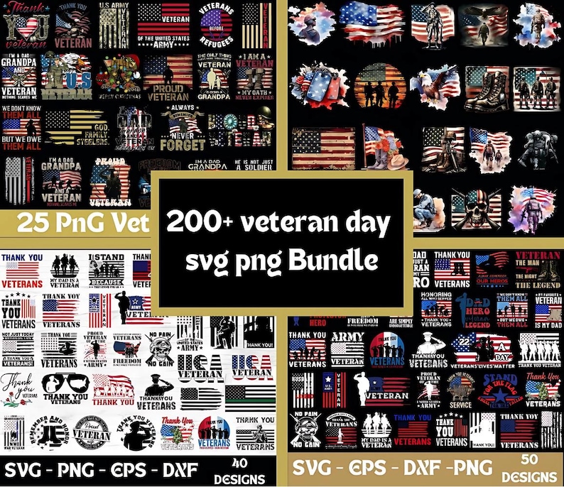 Veteran USA Military PNG Bundle: Patriotic Designs (digital Download ...