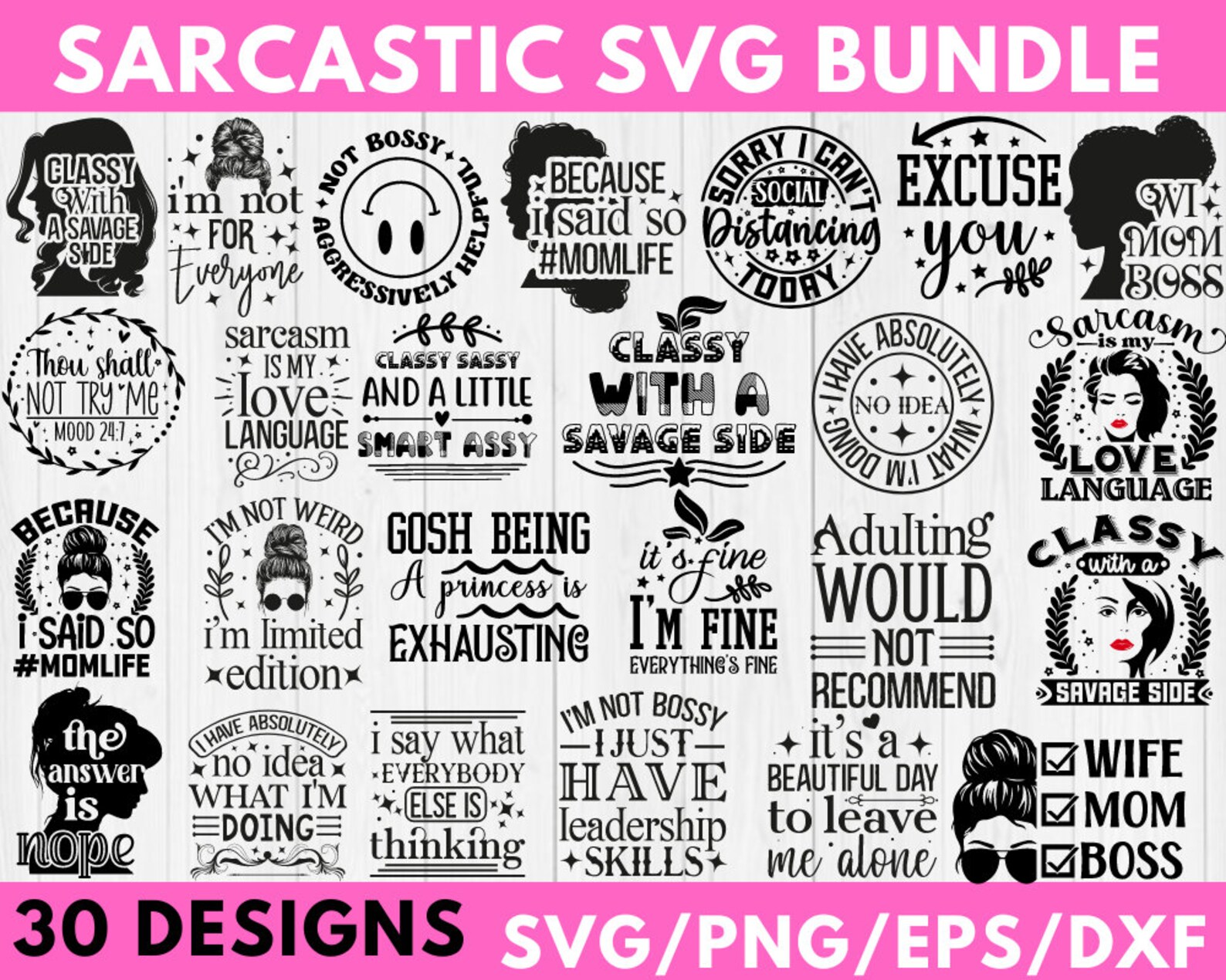 Sarcastic Quotes SVG Bundle, Funny Sarcasm Designs (svg, Dxf, Png, Eps ...