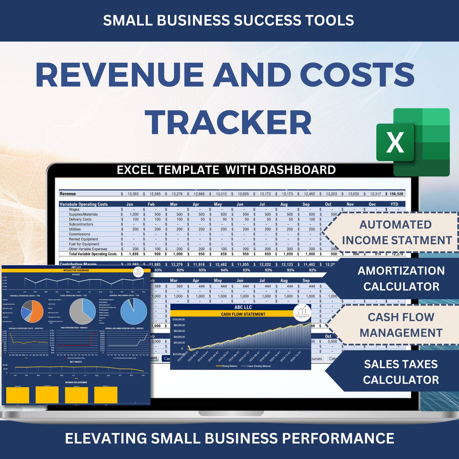 Revenue and Costs Tracker Automated Monthly Income Statement in Excel ...