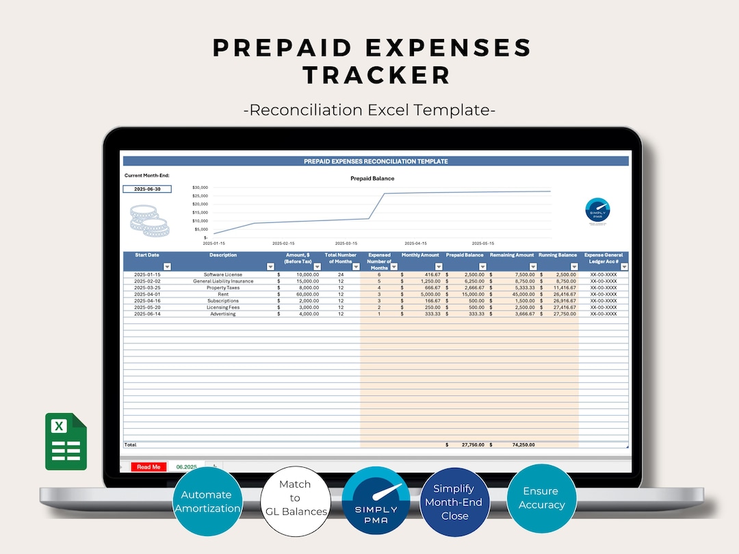 Prepaid Expenses Tracker Excel Template Reconciliation Bookkeeping ...