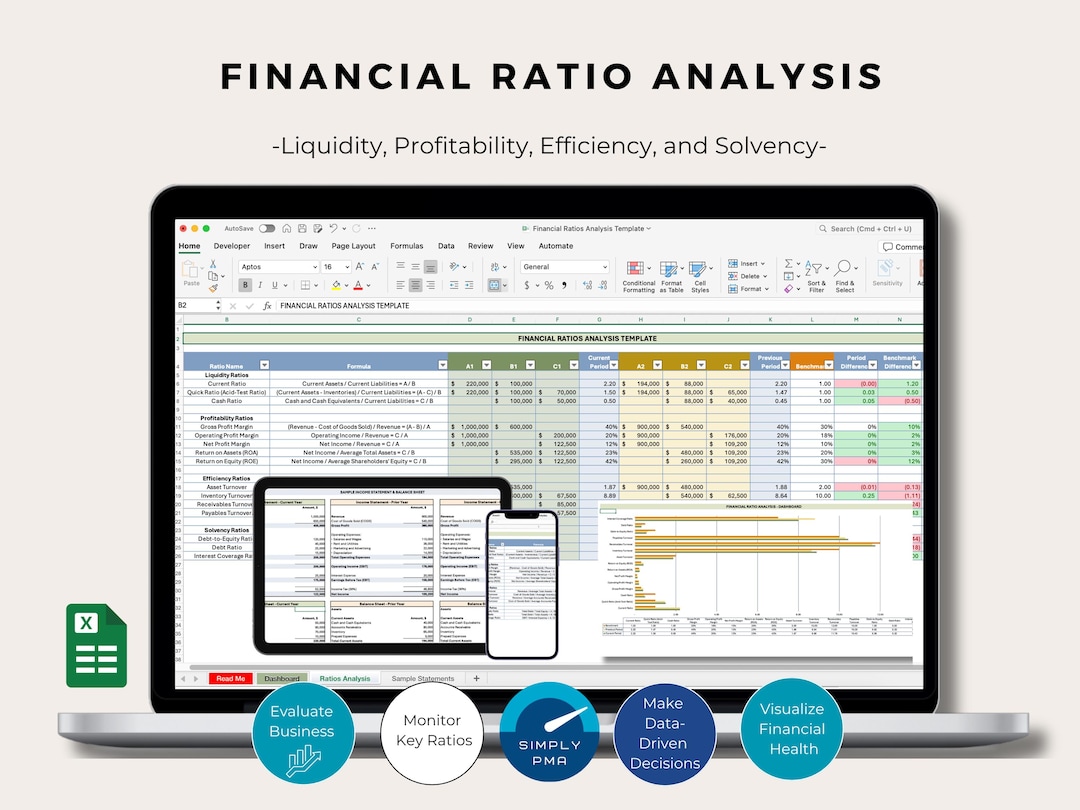 Financial Ratios Analysis Excel Template Liquidity Profitability ...