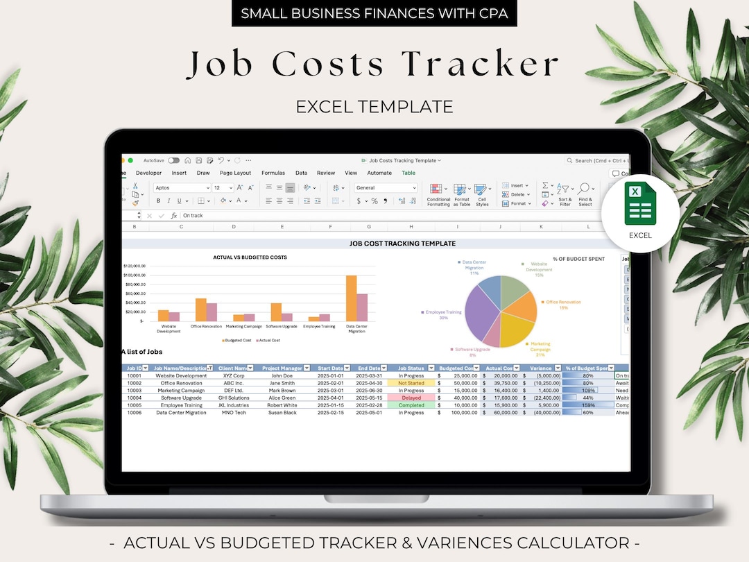 Project Costs Tracker, Job Costing Excel Template, Budget Vs Actual ...