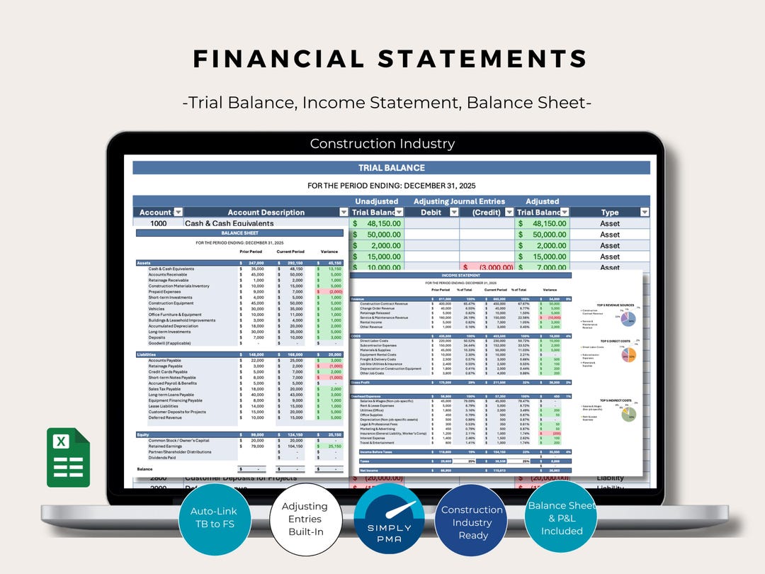 Construction Financial Statements Excel Template Bookkeeping Auto ...