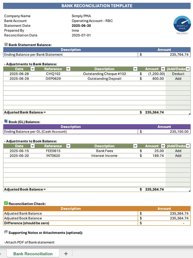 Bank Reconciliation Excel Template: Monthly Accounting Spreadsheet - Etsy
