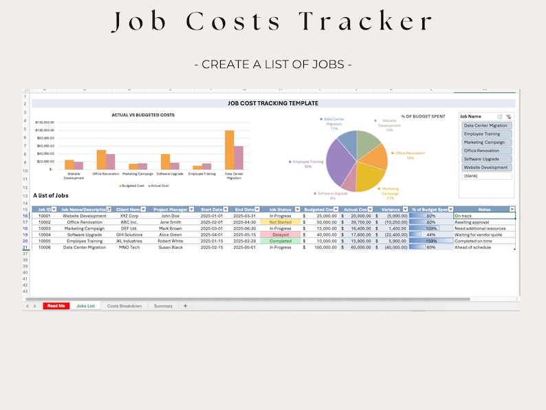 Job Costing Excel Template Bookkeeping Project Cost Tracker ...