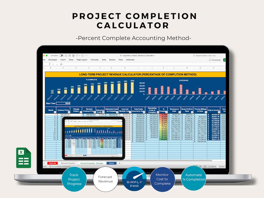 Project Completion Revenue Calculator Excel Template Accounting ...