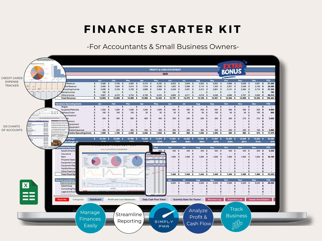Finance Starter Kit Excel Template Business Bookkeeping Dashboard Accounting Spreadsheet Digital ...