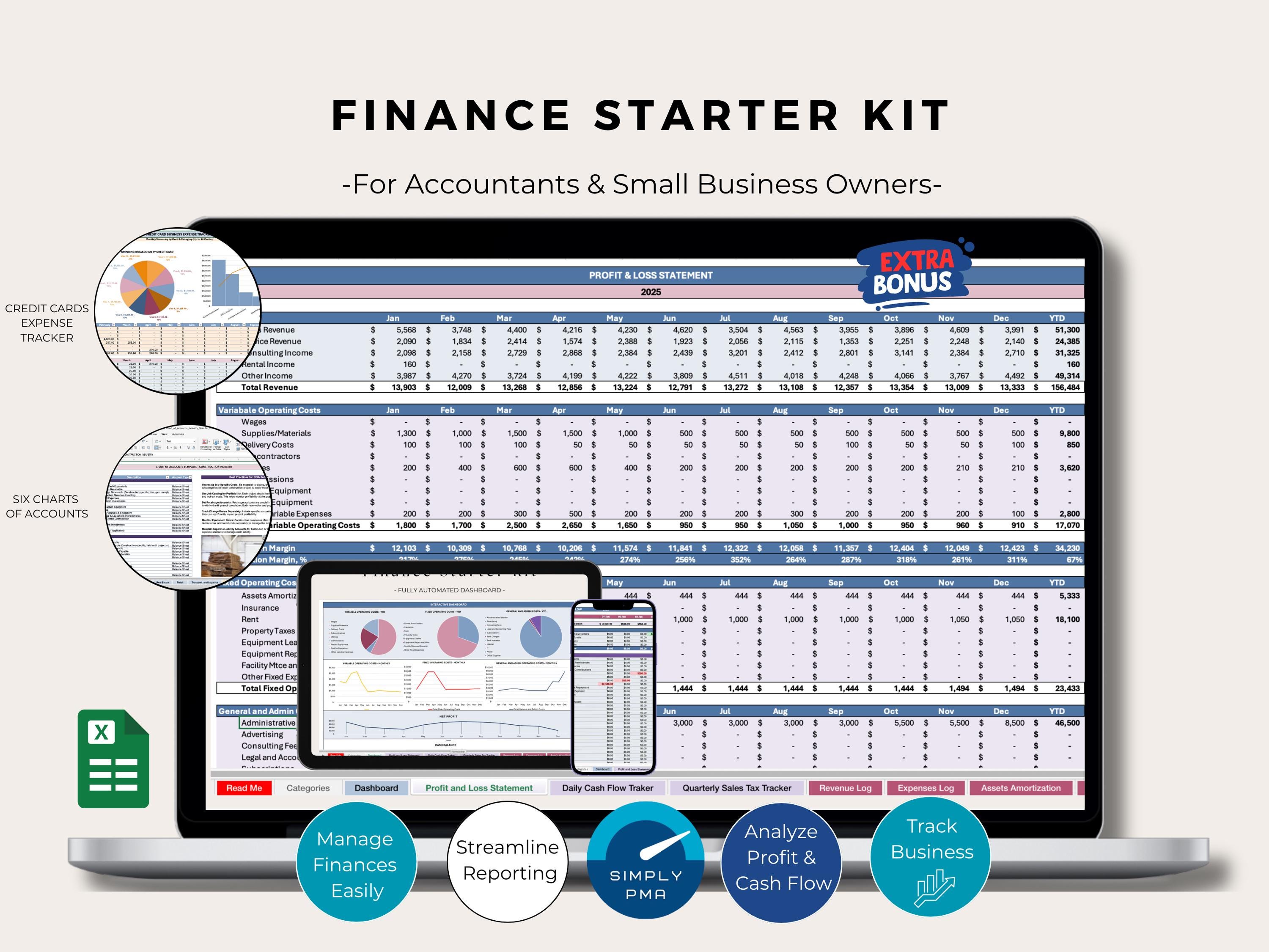 Finance Starter Kit Excel Template Business Bookkeeping Dashboard ...