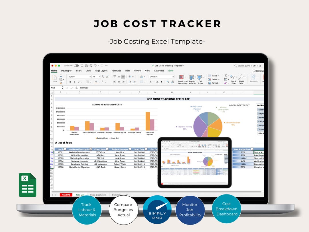Job Costing Excel Template Bookkeeping Project Cost Tracker ...