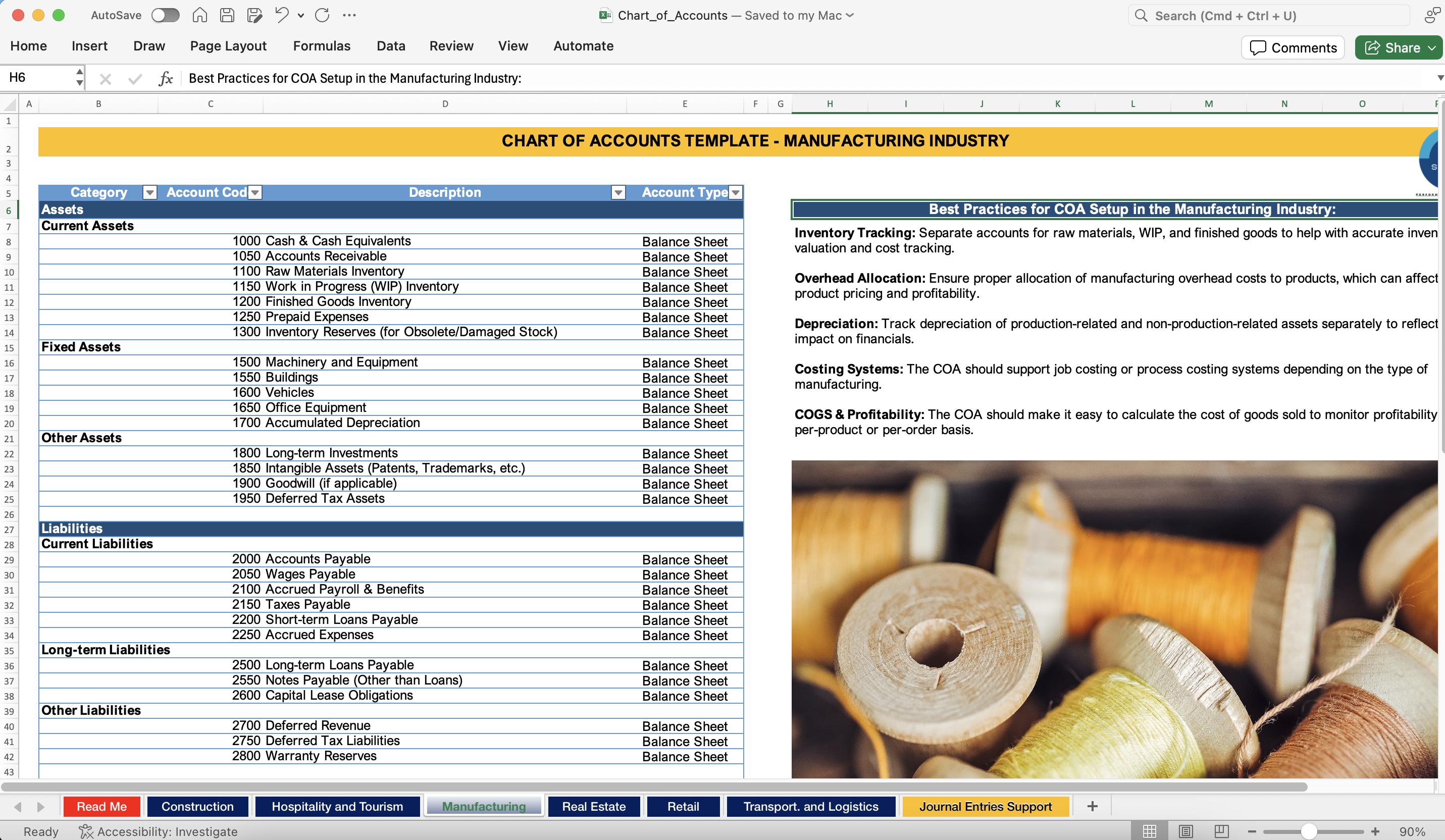 Chart of Accounts Excel Template Financial Statement Setup Multi ...