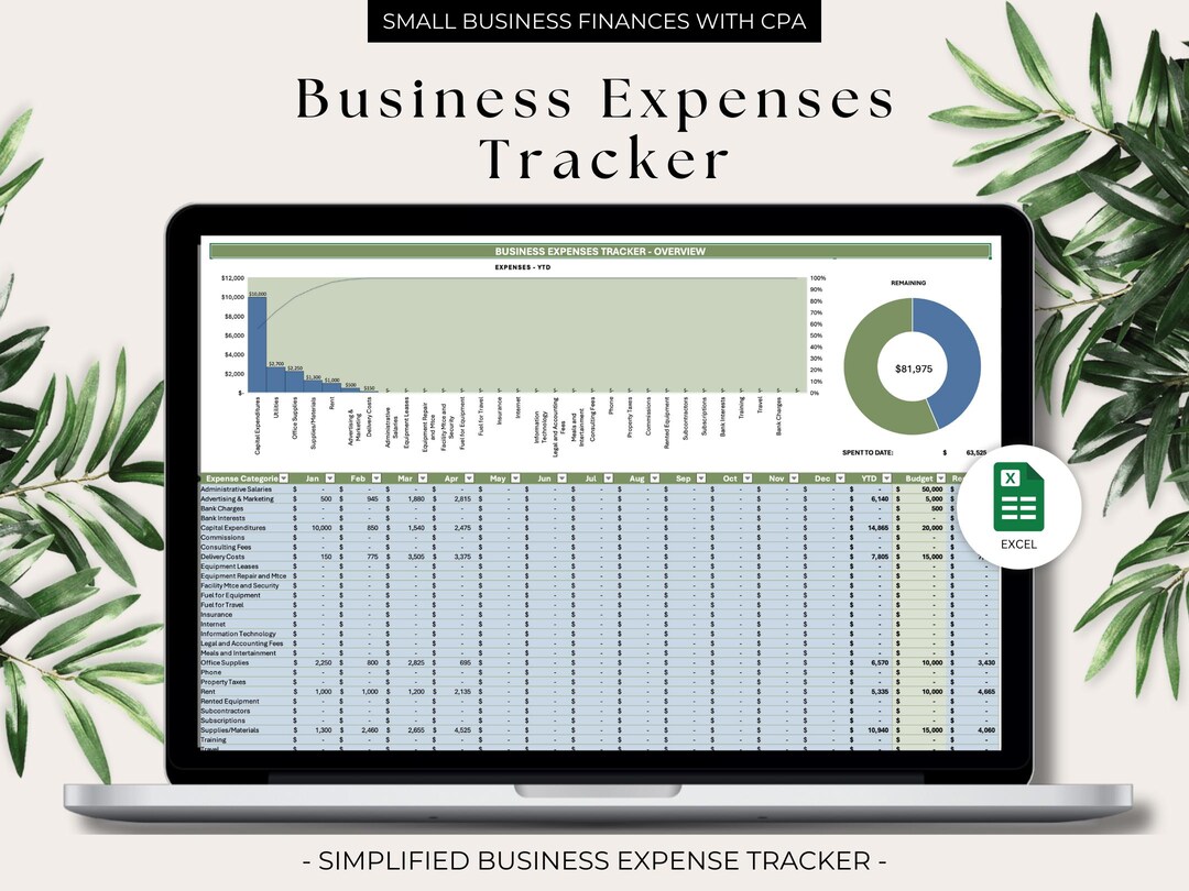 Small Business Expense Tracker Spreadsheet, Excel Template for ...