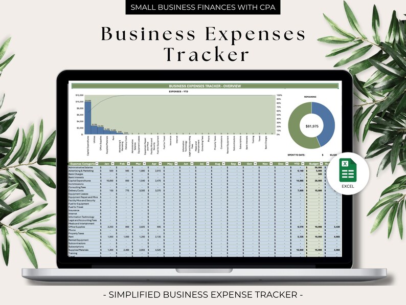 Small Business Expense Tracker Spreadsheet, Excel Template for ...
