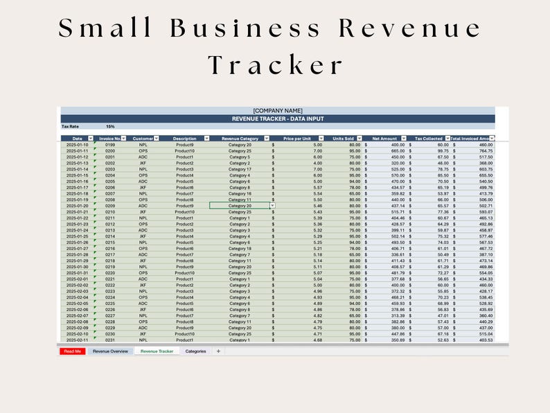 Buy Revenue Tracker Excel Template Small Business Bookkeeping Financial ...