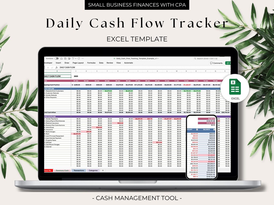 Daily Cash Flow Tracking Excel Template | Small Business Cash ...