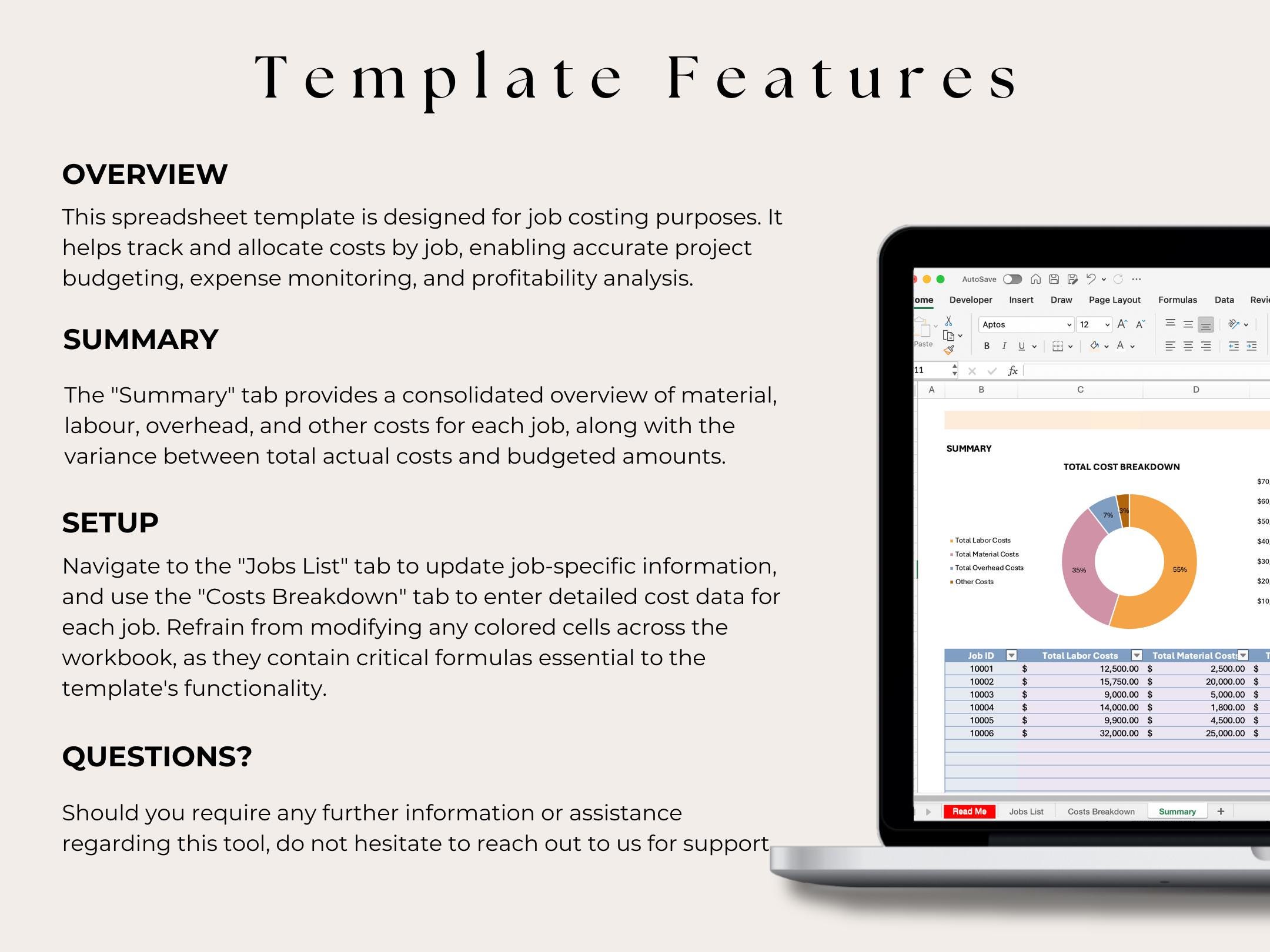 Job Costing Excel Template Bookkeeping Project Cost Tracker ...