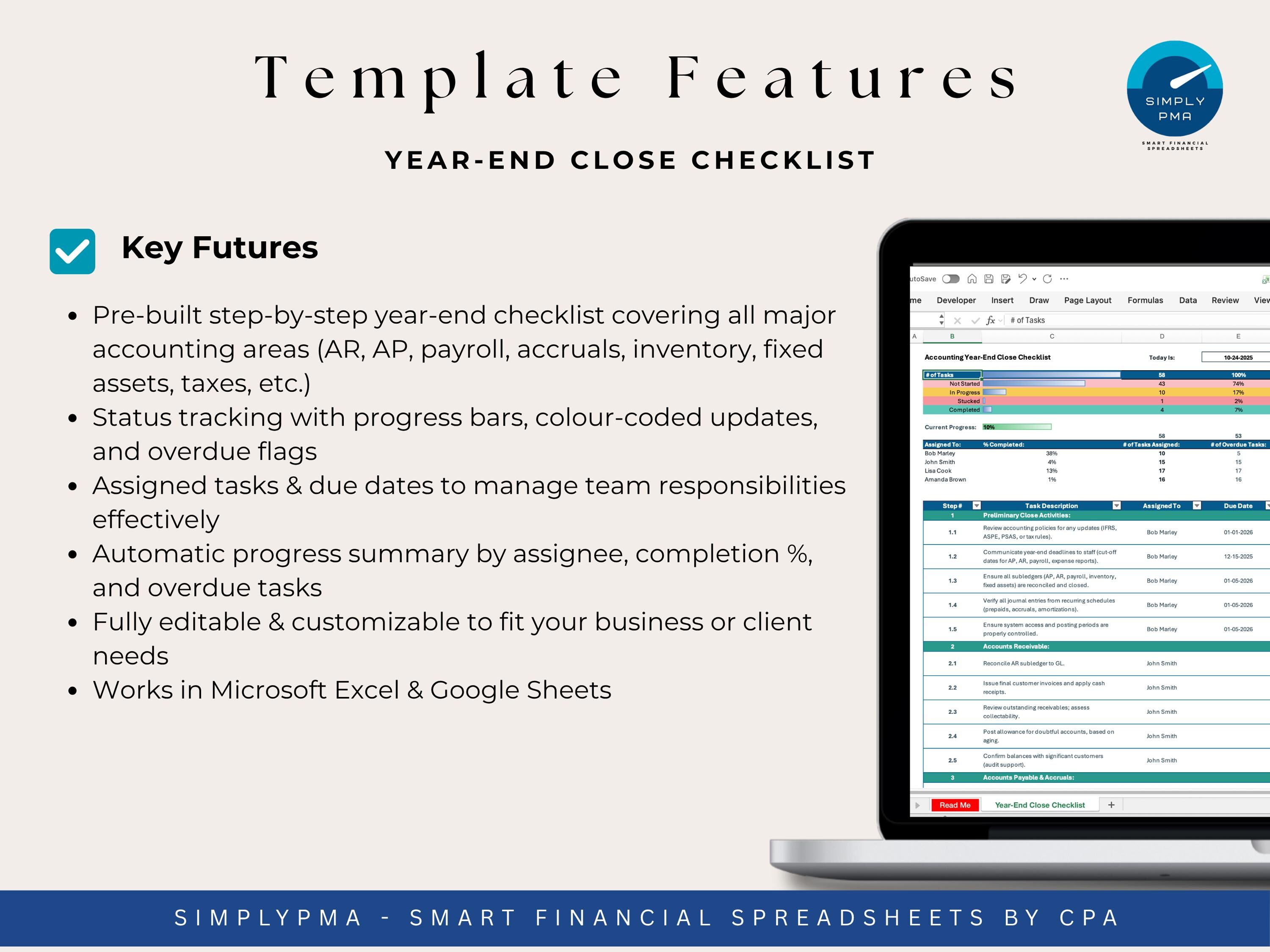 Accounting Year End Close Checklist Excel Template Bookkeeping CPA ...