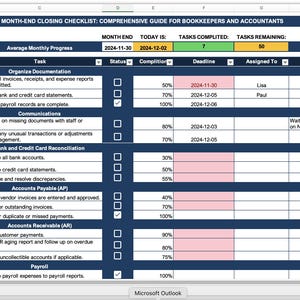 Month-end Closing Checklist Excel Template for Bookkeepers (digital ...
