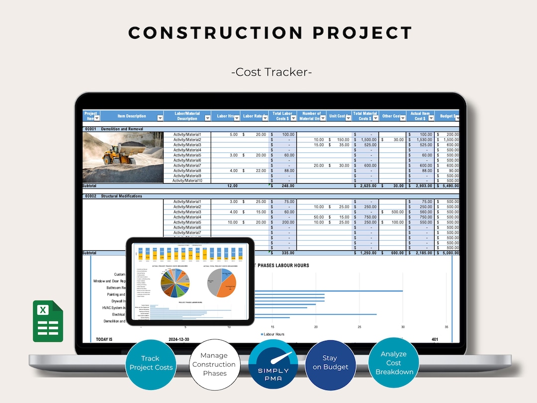 Construction Project Cost Tracker Interactive Dashboard Bookkeeping Job ...