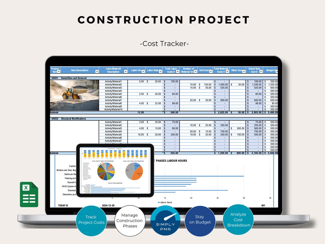Construction Project Cost Tracker Interactive Dashboard Bookkeeping Job ...