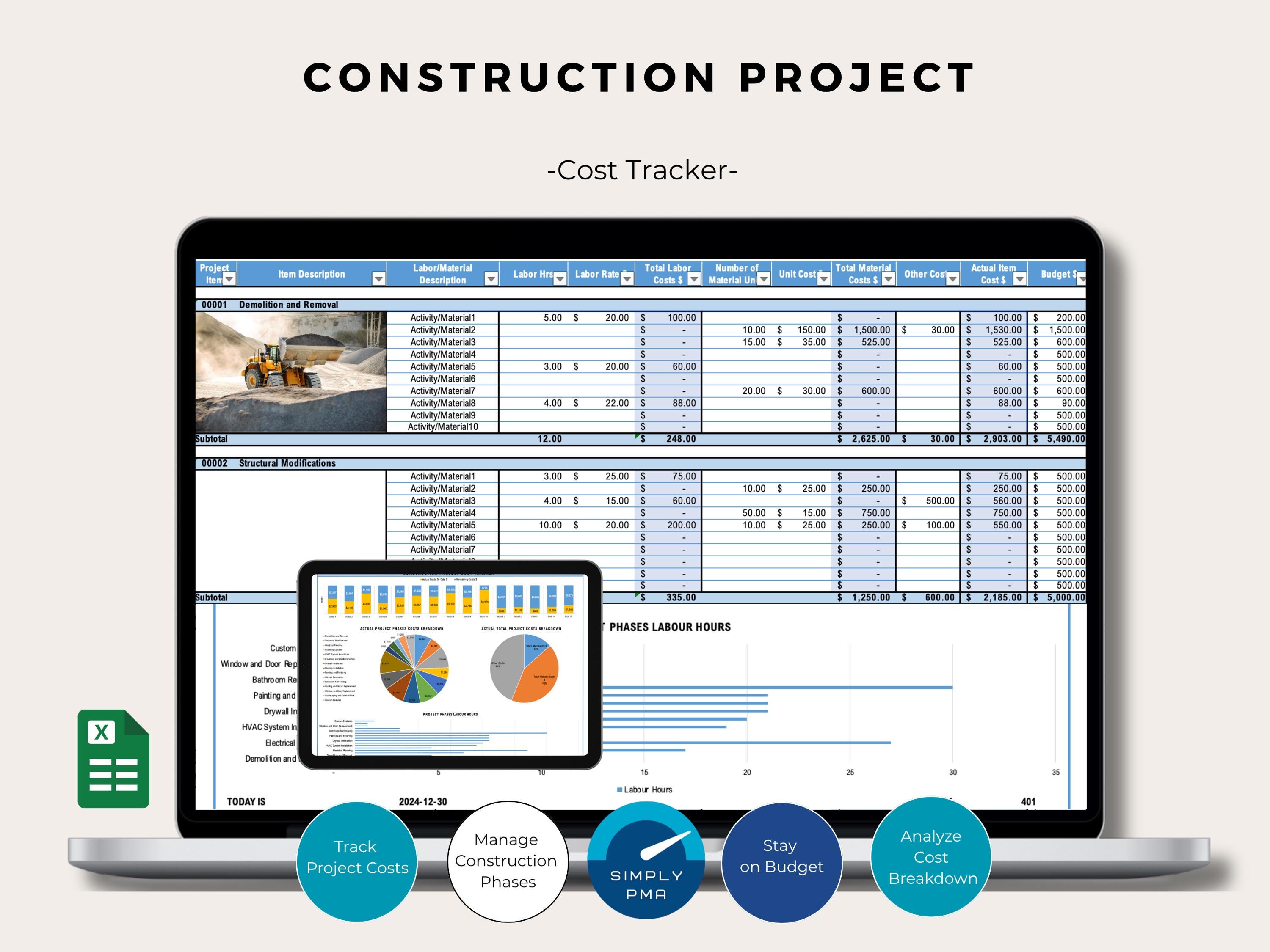 Construction Project Cost Tracker Interactive Dashboard Bookkeeping Job ...