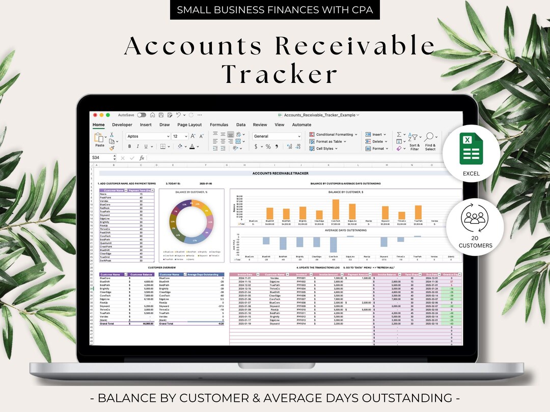 Accounts Receivable Tracker: Excel Template for Small Business (digital ...