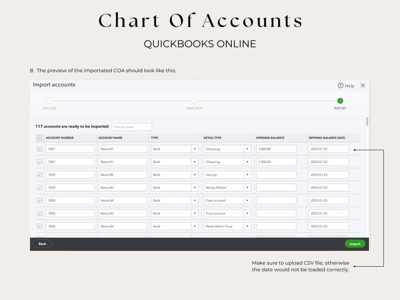 Quickbooks Online Chart of Accounts Import Template, Editable Excel File for Small Businesses ...