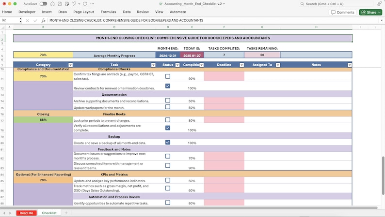 Month-end Closing Checklist for Bookkeepers and Accountants, Excel ...