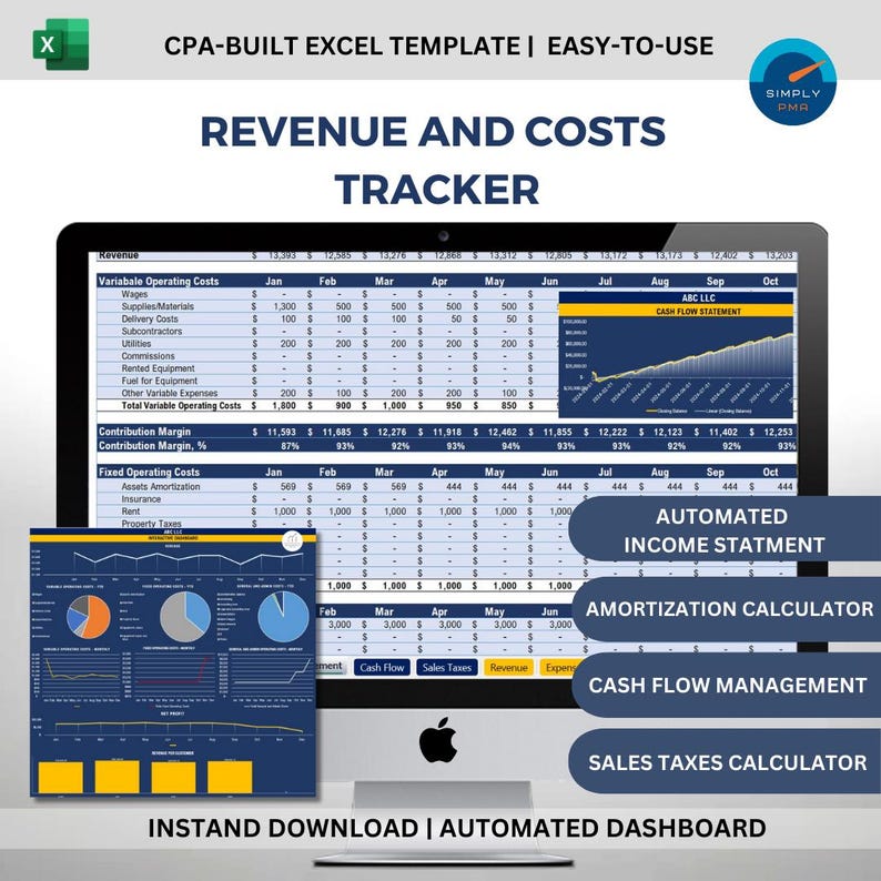 Revenue and Costs Tracker Automated Monthly Income Statement in Excel ...