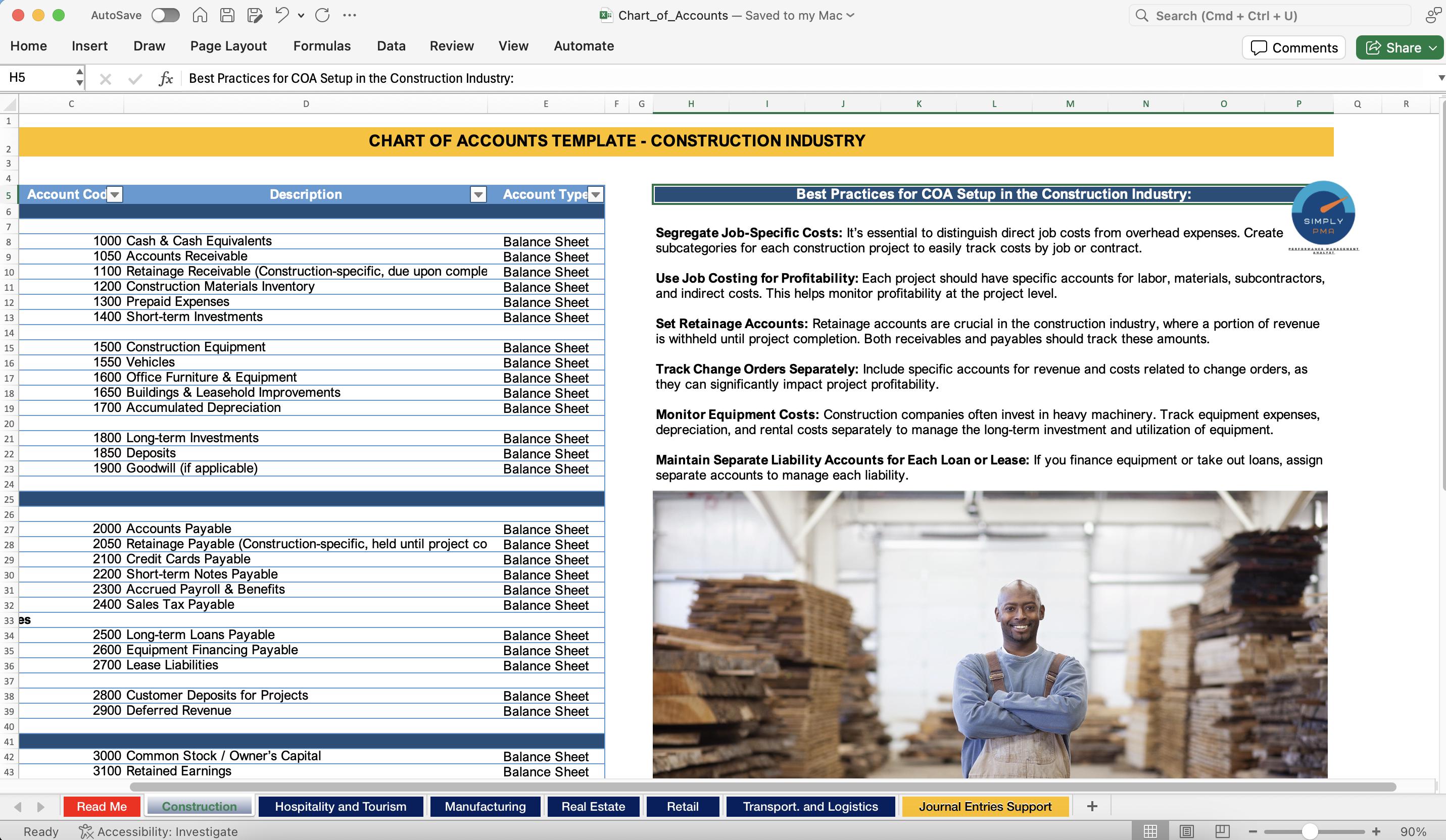 Chart of Accounts Excel Template Financial Statement Setup Multi ...