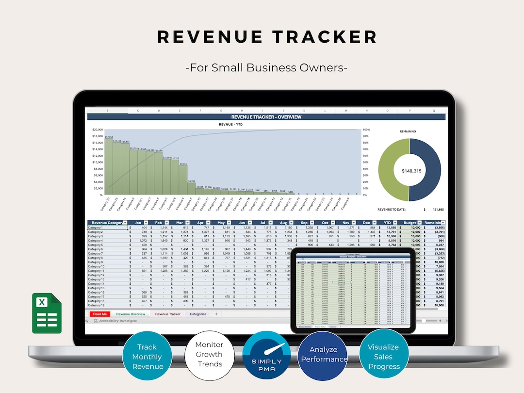 Buy Revenue Tracker Excel Template Small Business Bookkeeping Financial ...