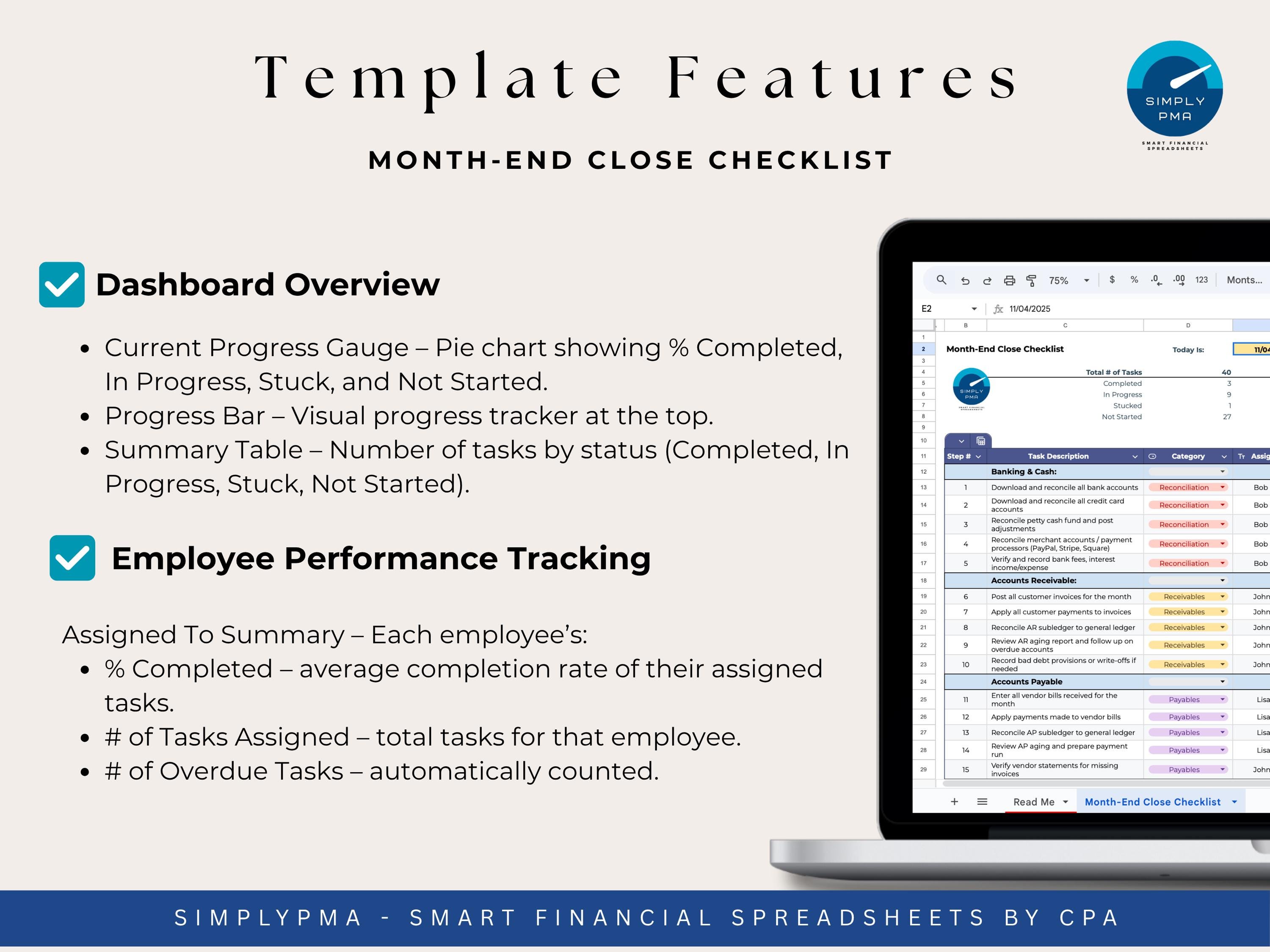 Month End Close Checklist Template for Accountants Bookkeepers Google ...