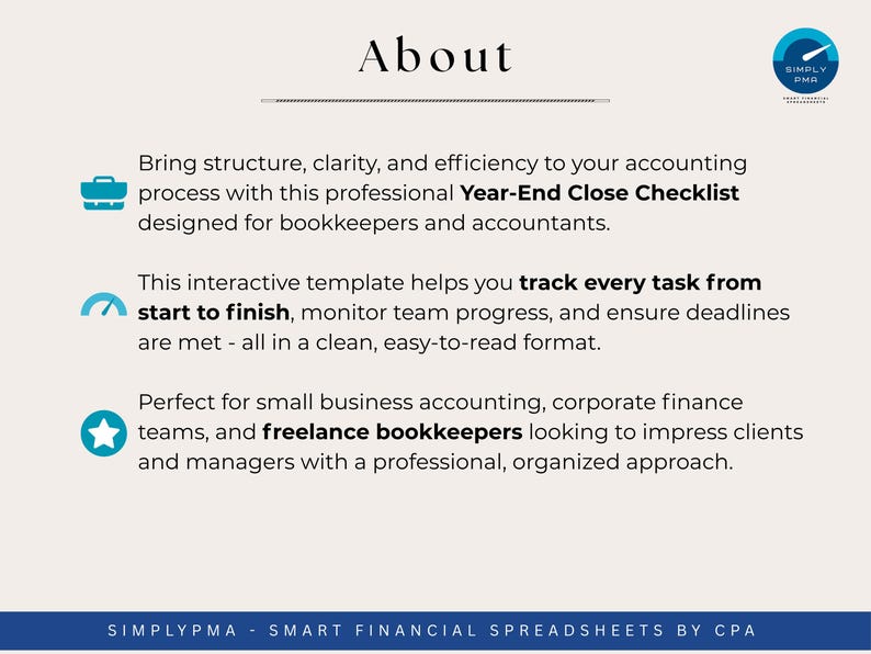 Accounting Year End Close Checklist Excel Template Bookkeeping CPA ...