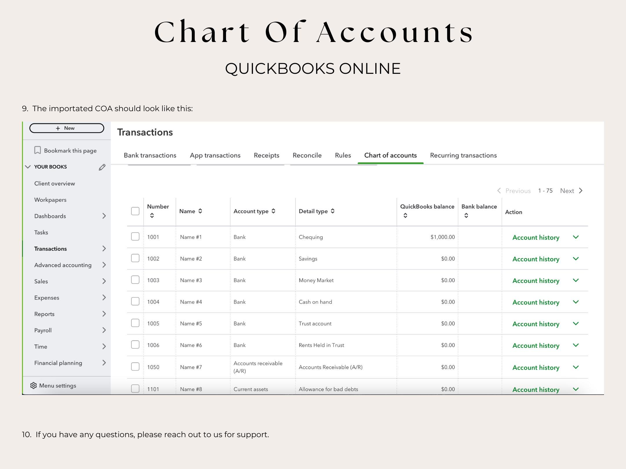Quickbooks Online Chart of Accounts Import Bookkeeping Excel Template ...