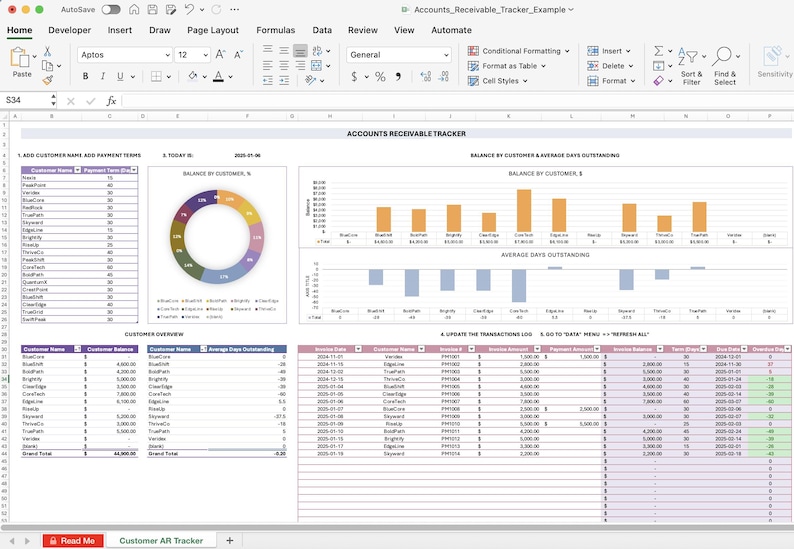 Accounts Receivable Tracker Excel Template Bookkeeping Invoice Payment ...