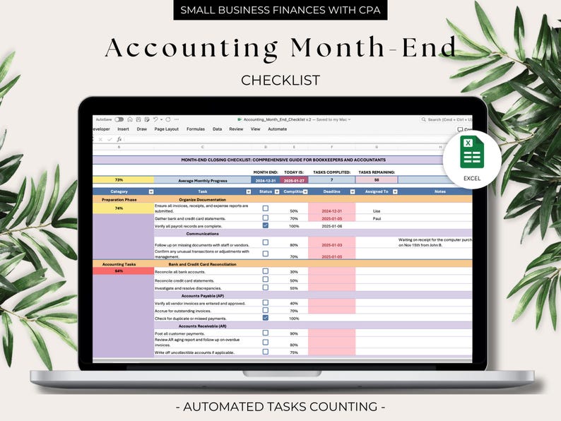 Month-end Closing Checklist for Bookkeepers and Accountants, Excel ...