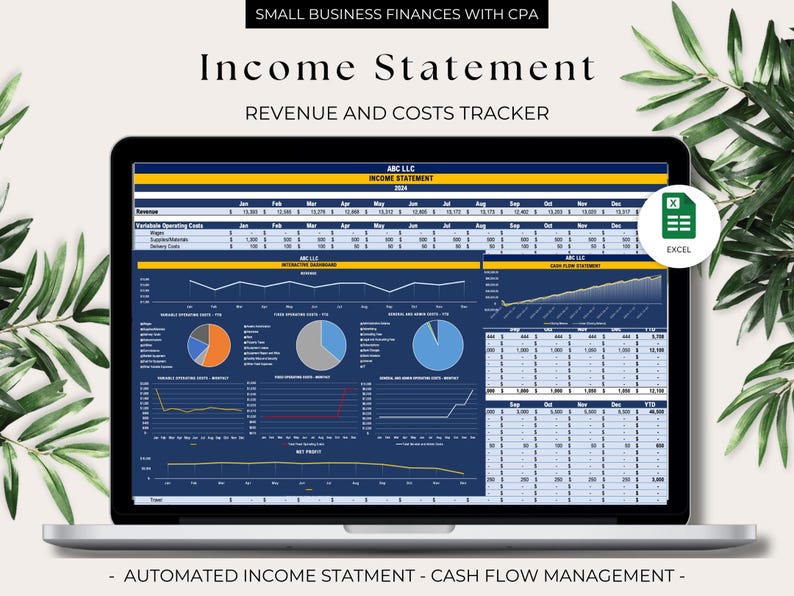 Revenue and Costs Tracker Automated Monthly Income Statement in Excel ...