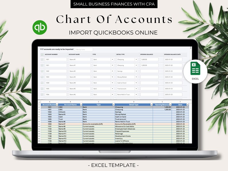 Quickbooks Online Chart of Accounts Import Template (excel & CSV) - Etsy