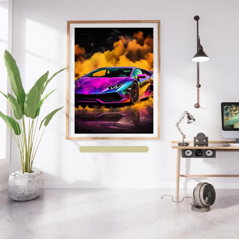 Neon Lamborghini in the City Wall Art Sleek Wallpaper Poster | Bundle Set of 4 Digital Prints - Etsy