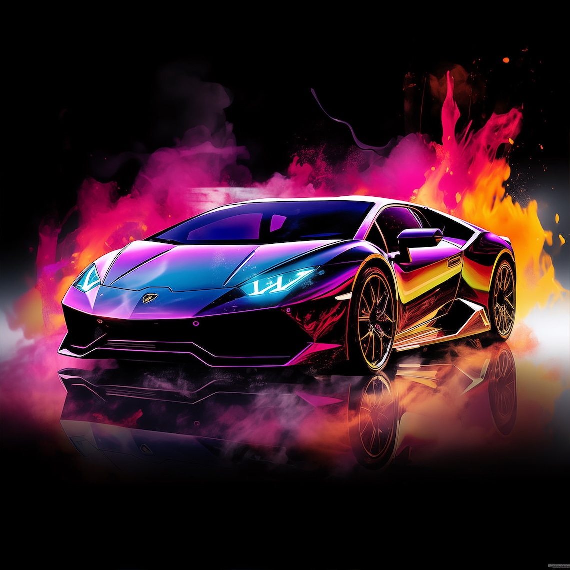 Neon Lamborghini in the City Wall Art Sleek Wallpaper Poster | Bundle ...