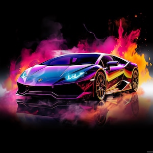 Neon Lamborghini in the City Wall Art Sleek Wallpaper Poster | Bundle Set of 4 Digital Prints - Etsy