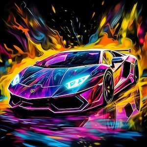 Neon Lamborghini in the City Wall Art Sleek Wallpaper Poster Bundle Set of 4 Digital Prints - Etsy