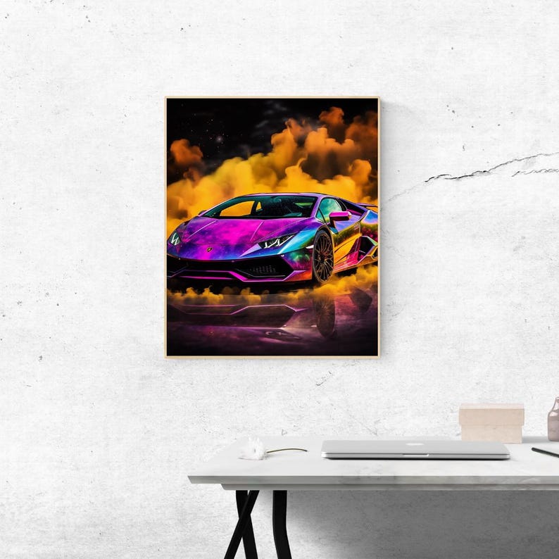 Neon Lamborghini in the City Wall Art Sleek Wallpaper Poster | Bundle Set of 4 Digital Prints - Etsy