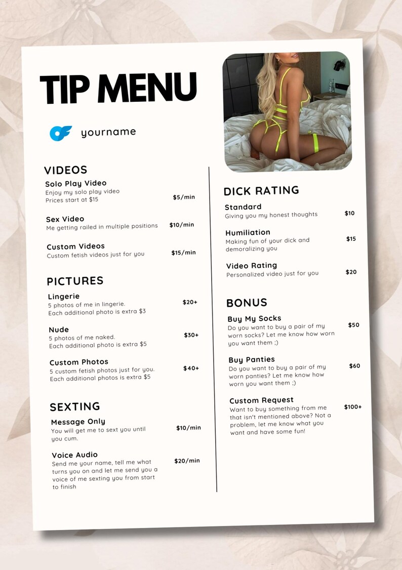 Onlyfans Tip Menu Editable Template | Canva Template | Tips Fansly ...