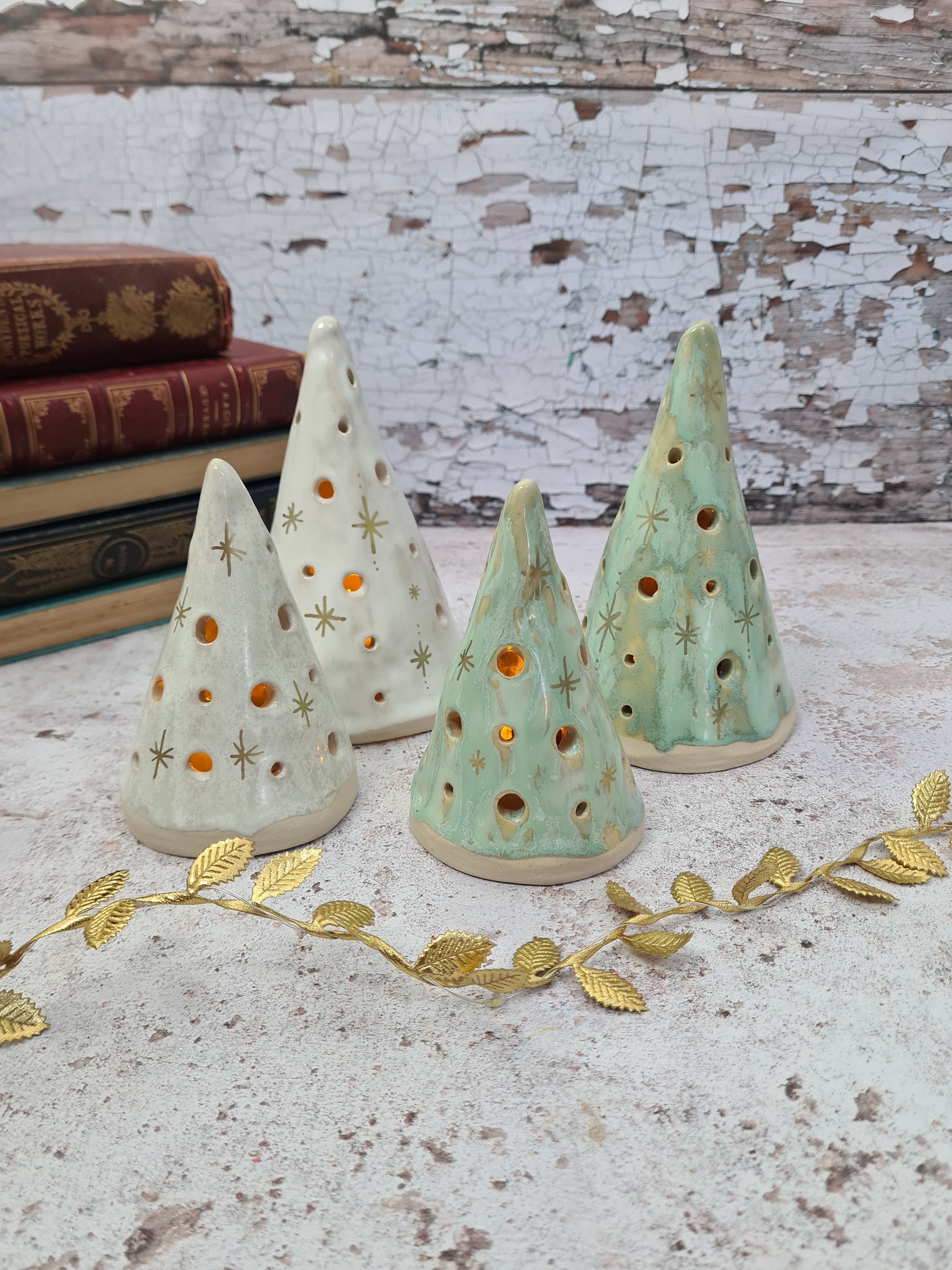 Ceramic Christmas Tree Tea Light Lanterns - Etsy UK