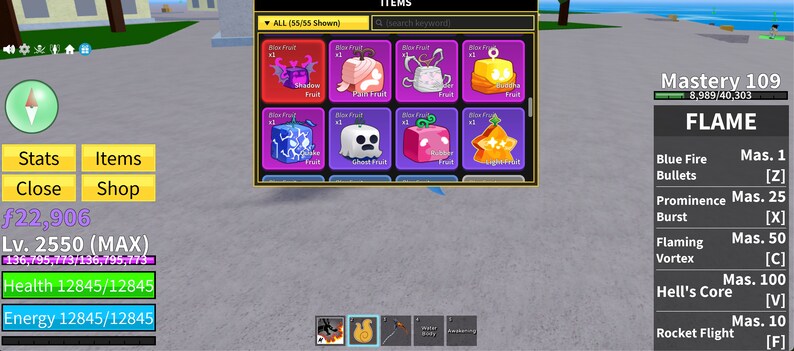 Blox Fruit LVL 2550, Shark V4awakening, Dragon Talon, Flame V2all Moves ...