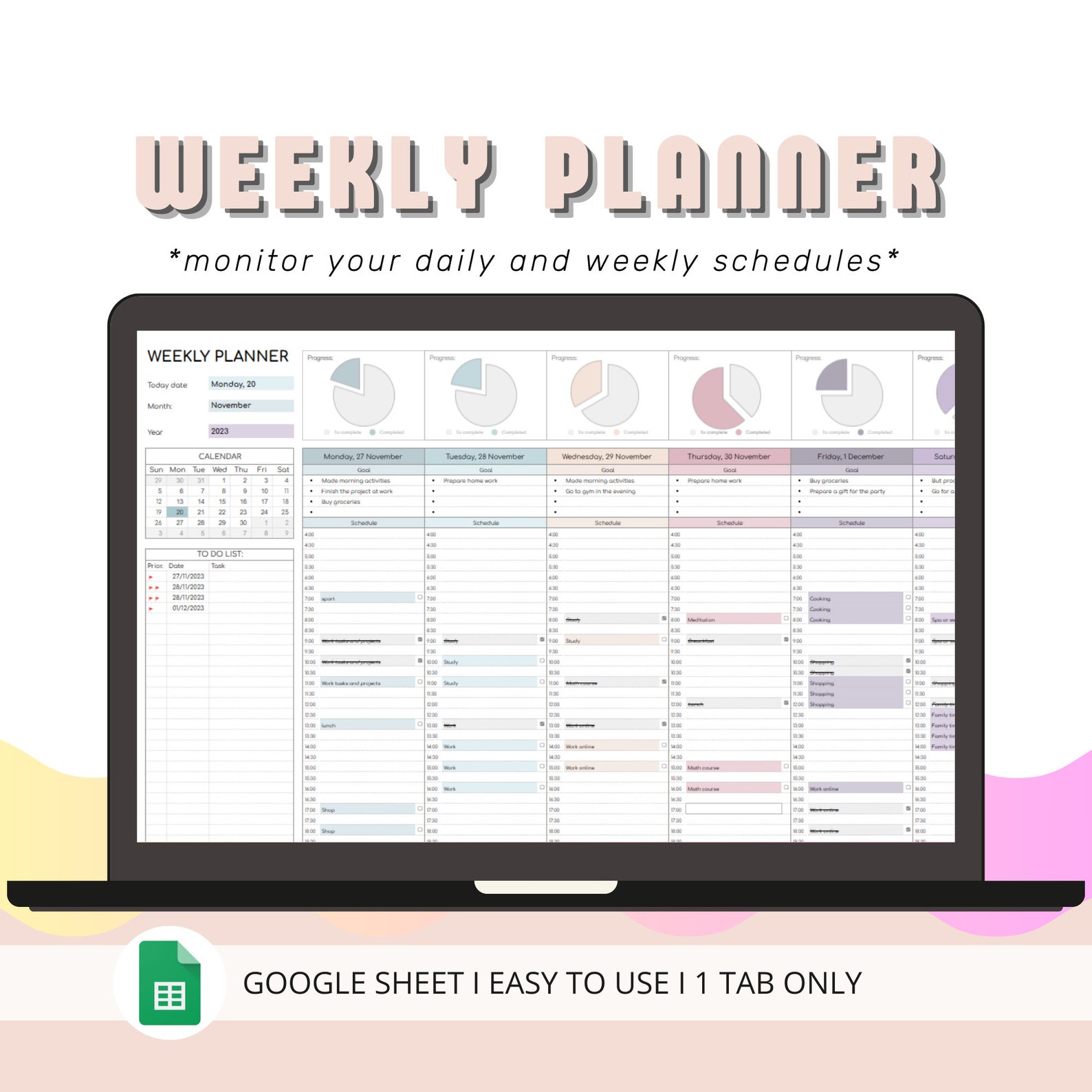 Weekly Planner Spreadsheet Template | Daily Task Schedule | To-do List ...