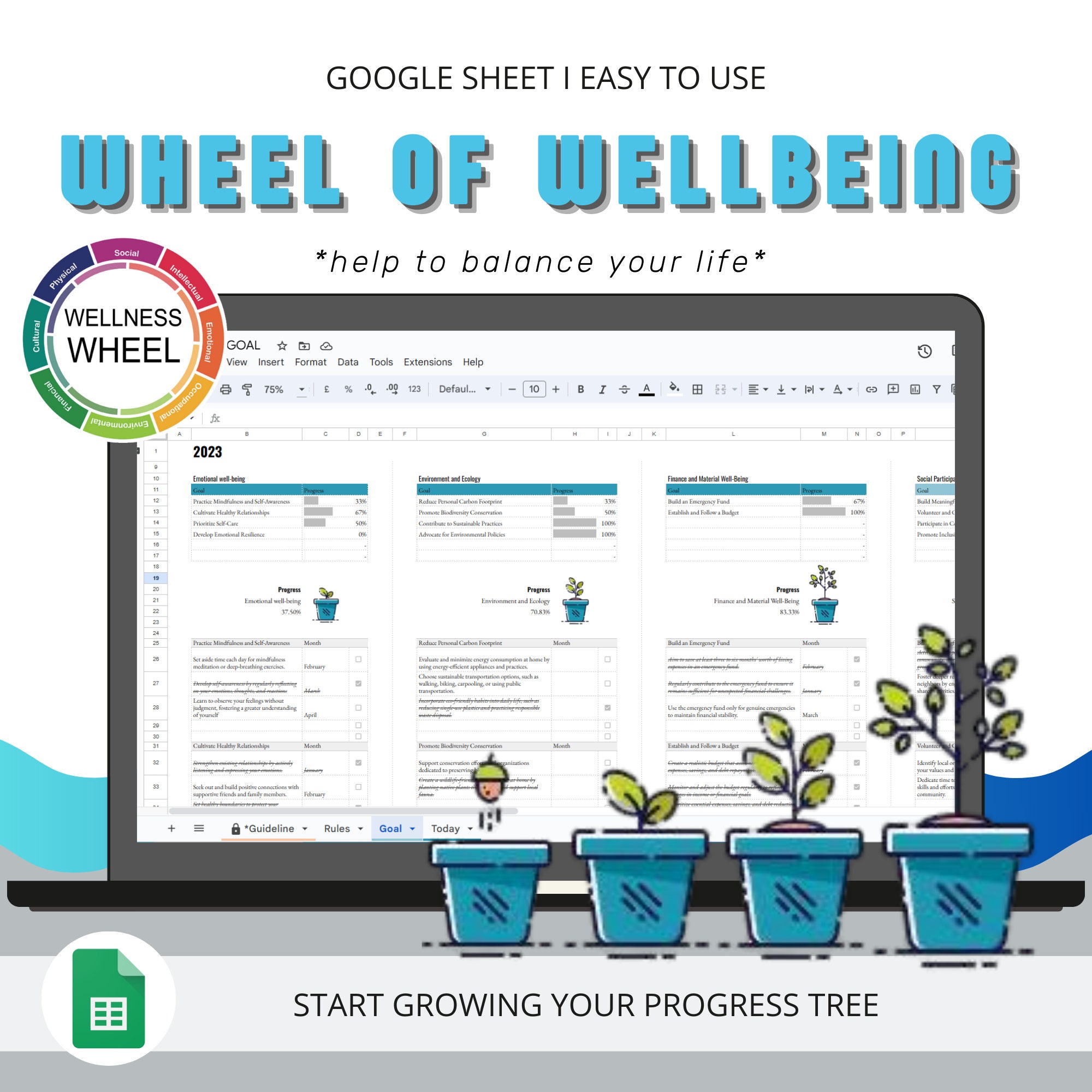 Wellness Wheel Excel Spreadsheet Template I Wheel of Wellbeing Excel ...