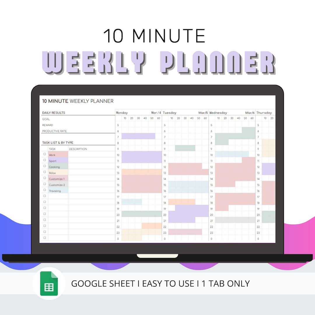 10 MINUTE Weekly Planner Excel Template | To-do List | Daily Task ...