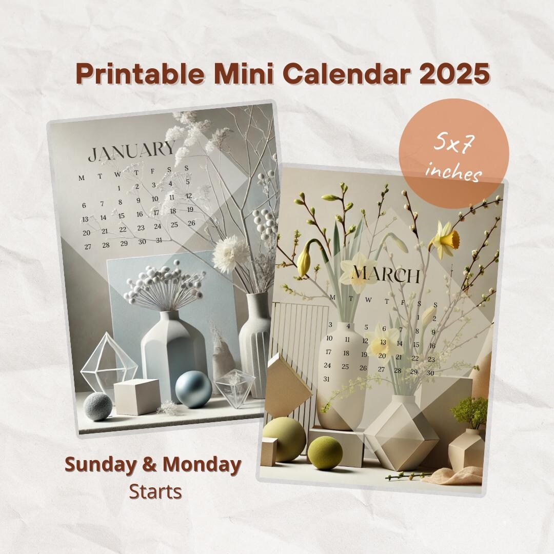 Monthly Desk Calendar 2025, 12 Month Printable Desk Calendar, 3x4 ...