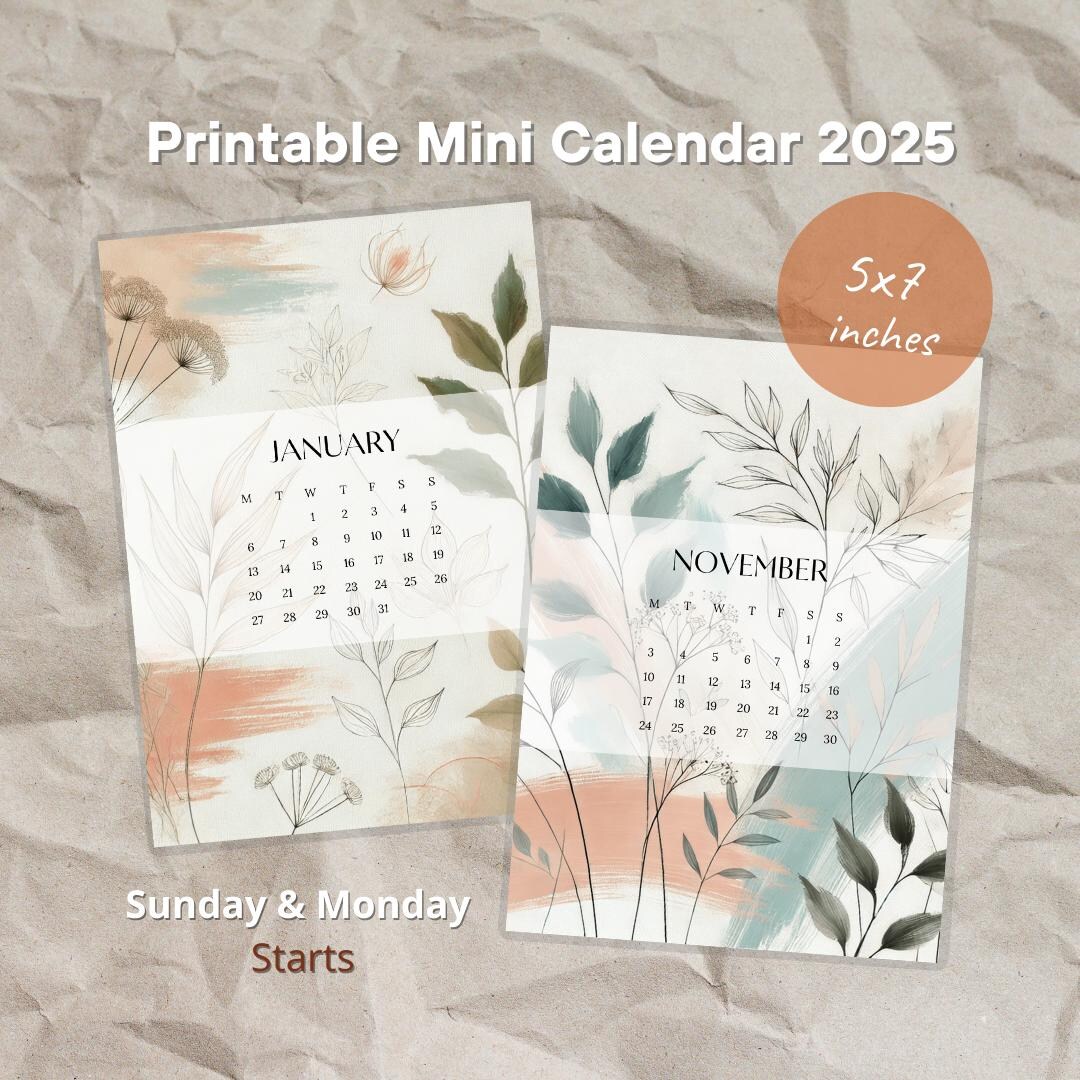 Monthly Desk Calendar 2025, 12 Month Printable Desk Calendar, 3x4 ...
